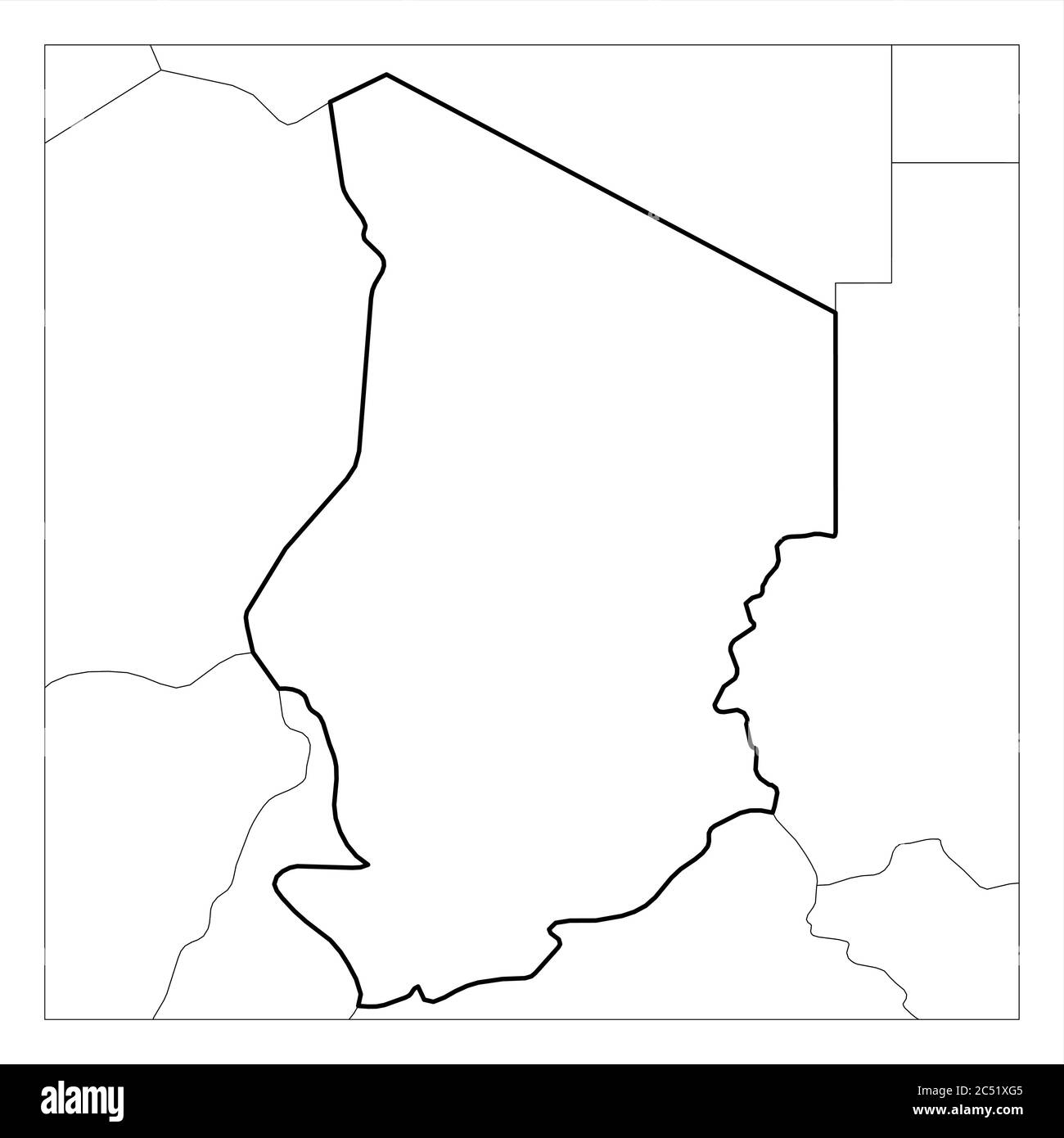 Map of Chad black thick outline highlighted with neighbor countries ...