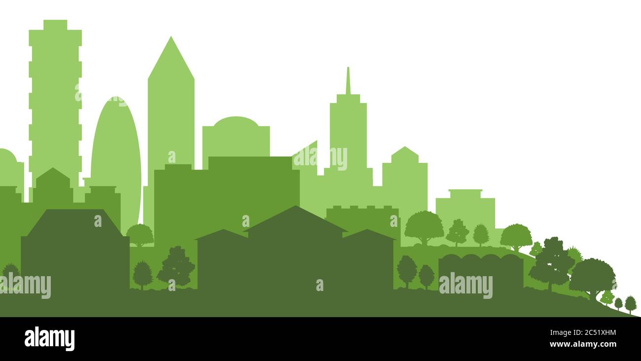 Green outline of urban architecture with skyscrapers and residential ...