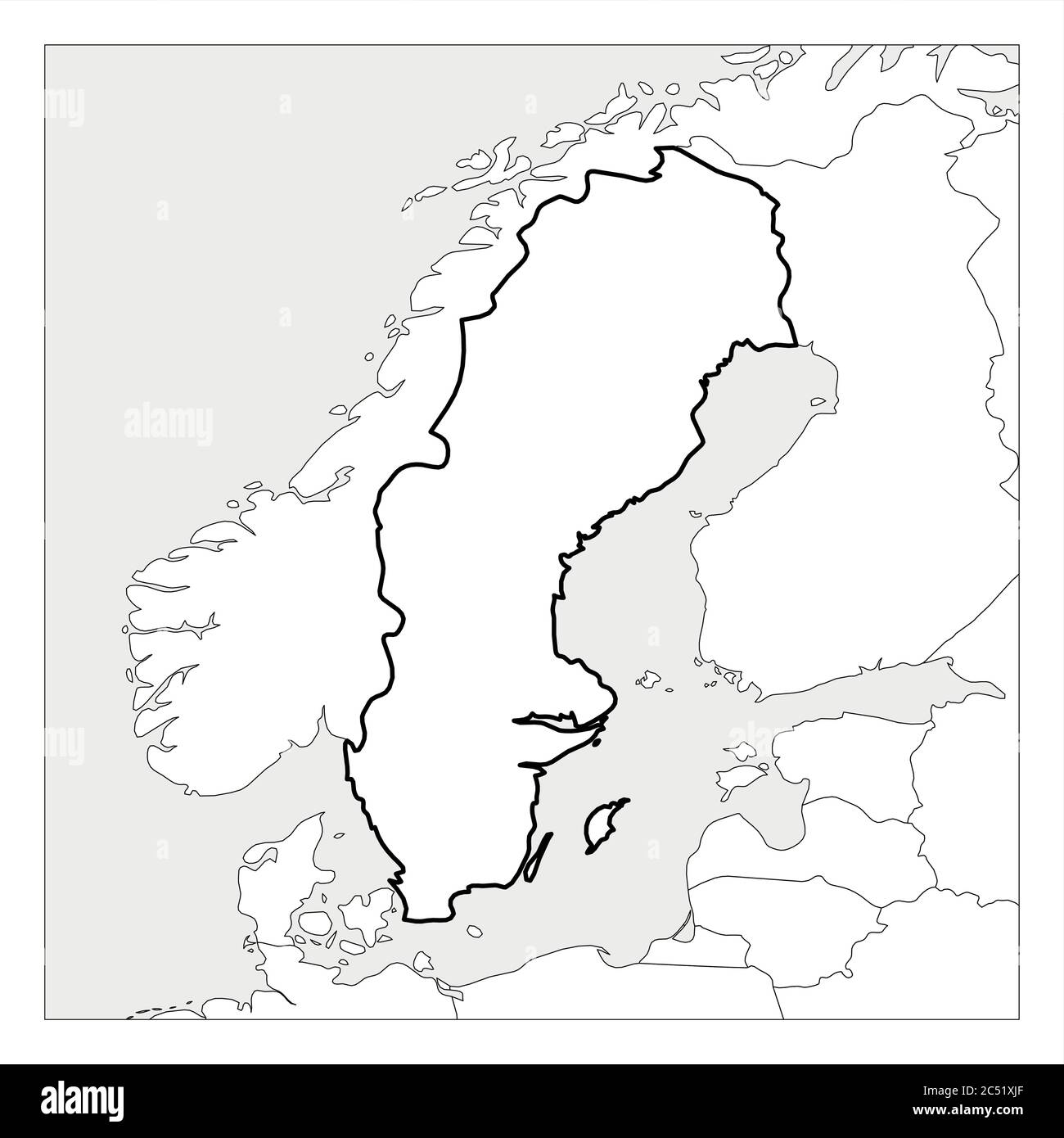 Map of Sweden black thick outline highlighted with neighbor countries ...