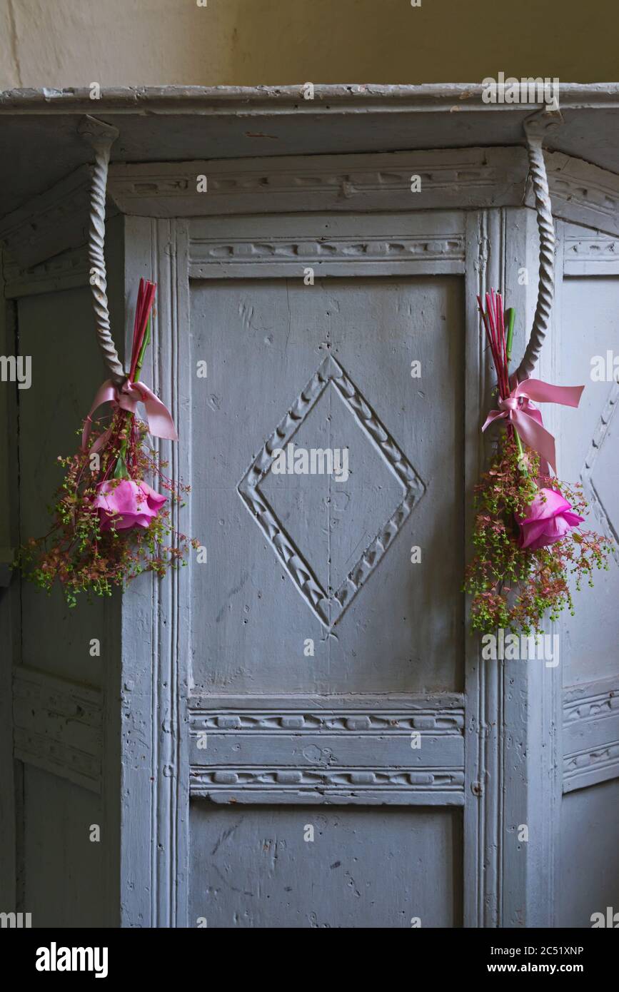 The decorated pulpit in St Andrews old church at Holcombe, Radstock ...