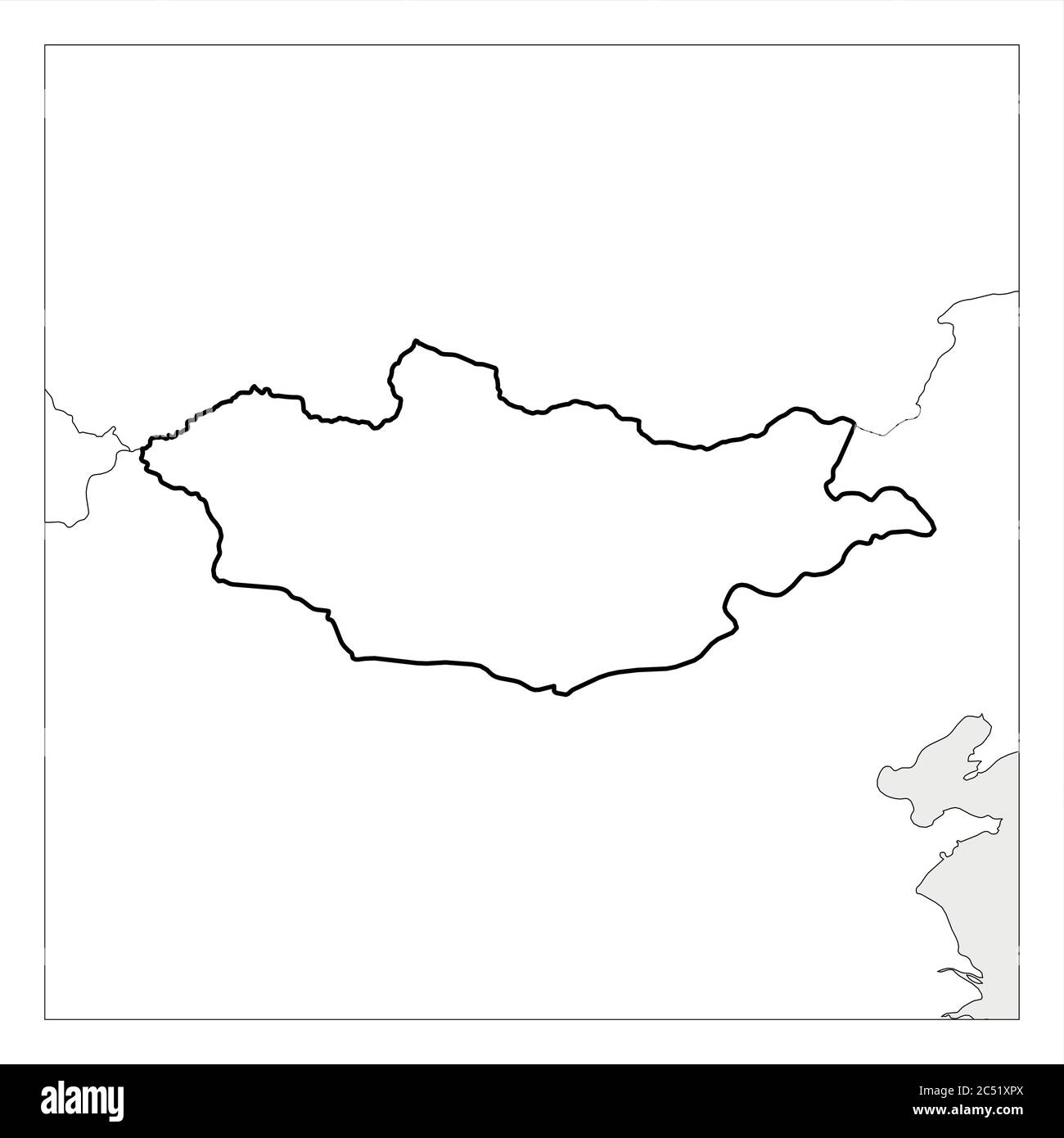 Map of Mongolia black thick outline highlighted with neighbor countries ...