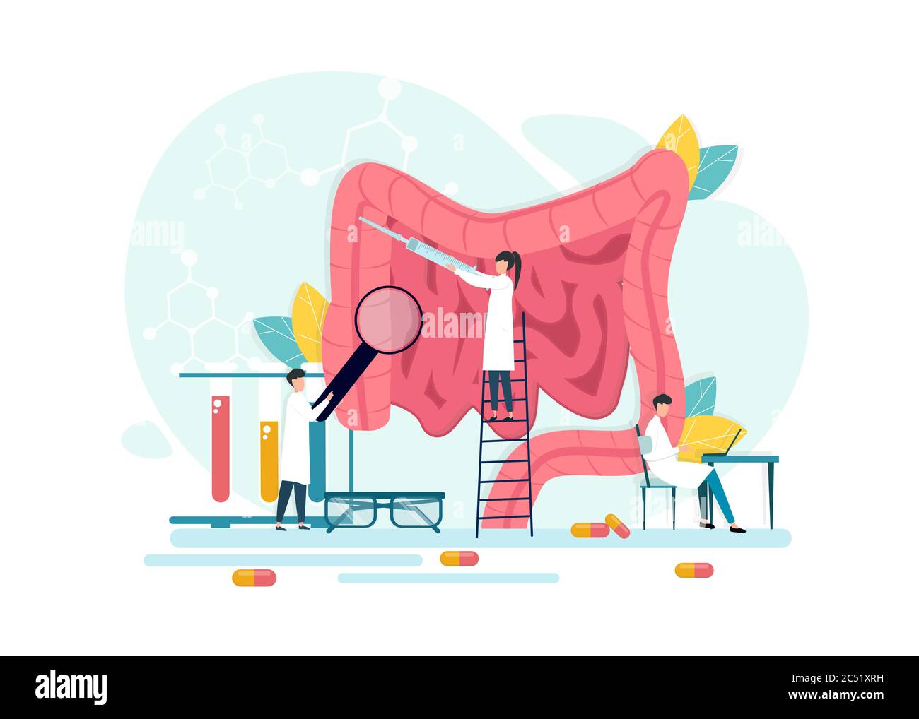 Digestive Tract. Vector Illustration Of Tiny Doctors Treating Human ...