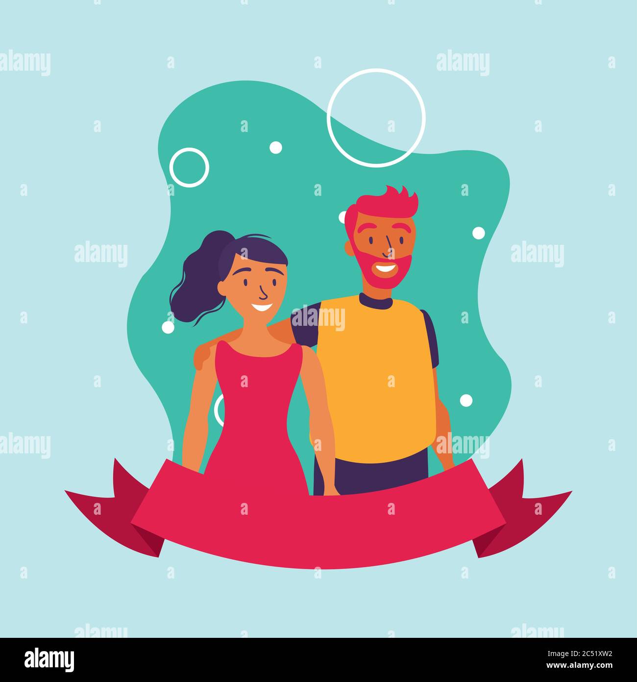 woman and man avatar friends with ribbon design of friendship and love ...