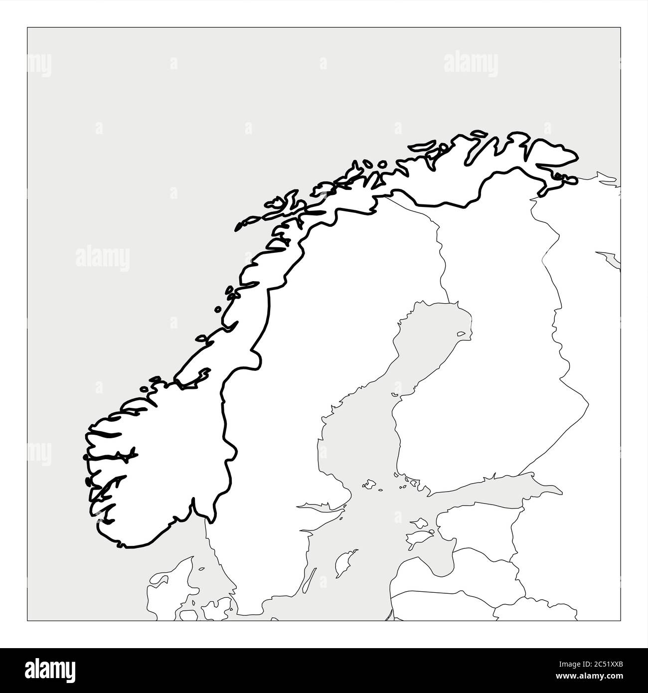 Map of Norway black thick outline highlighted with neighbor countries ...
