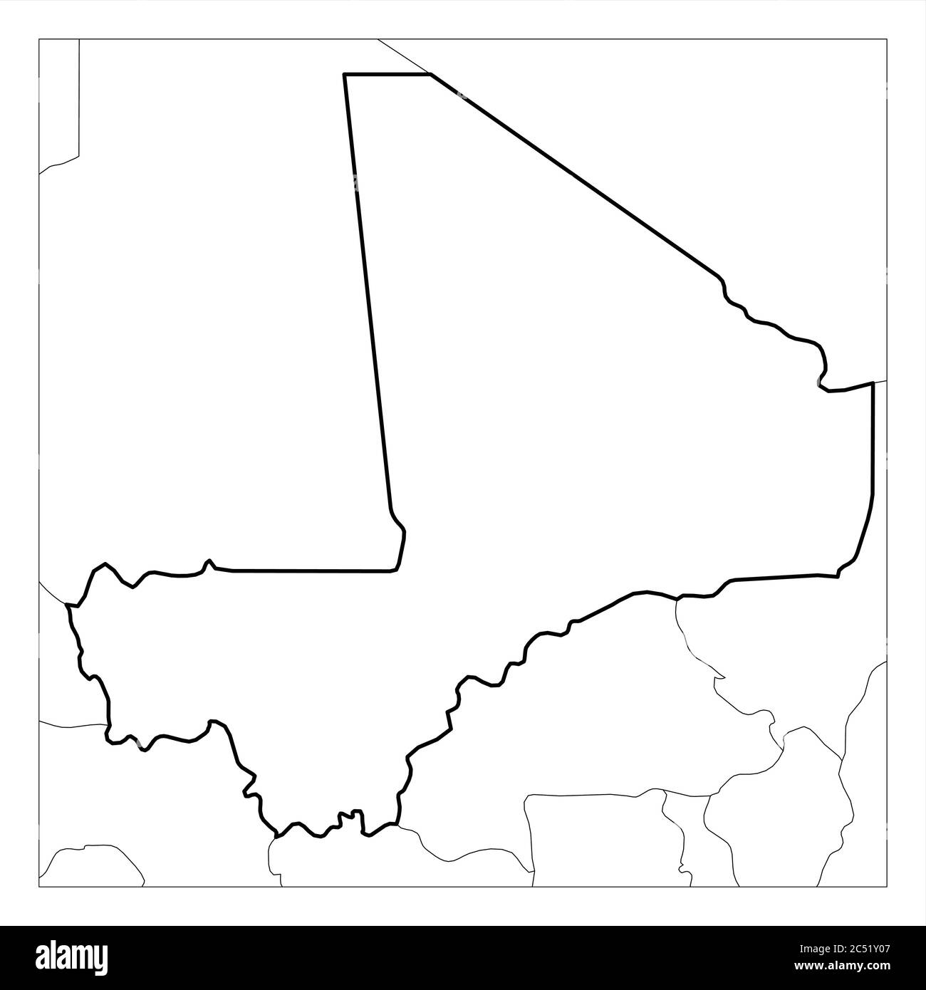Map of Mali black thick outline highlighted with neighbor countries ...
