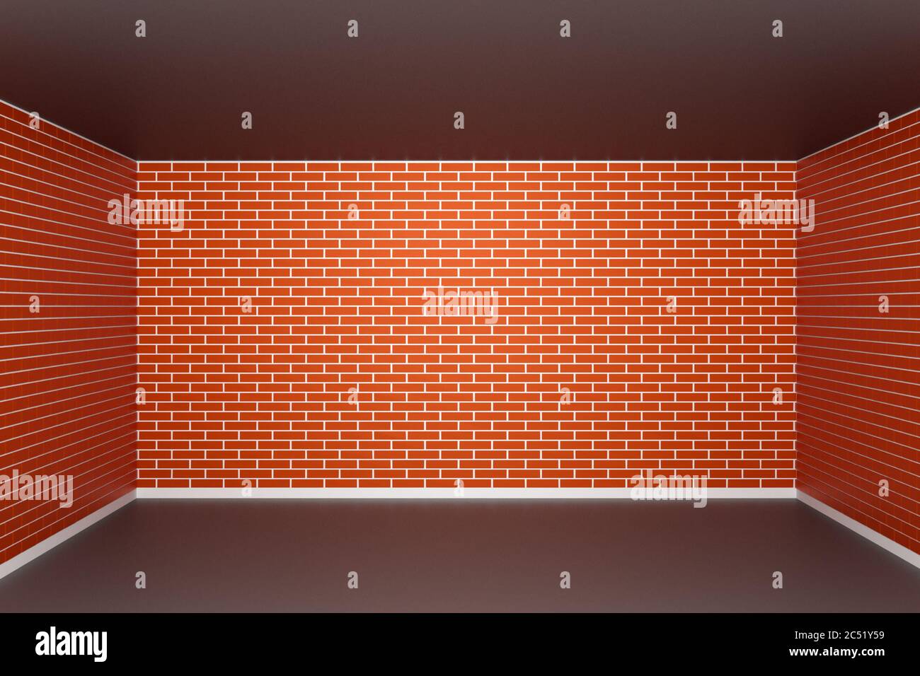 3D illustration a flat red brick room with a brown floor and ceiling ...