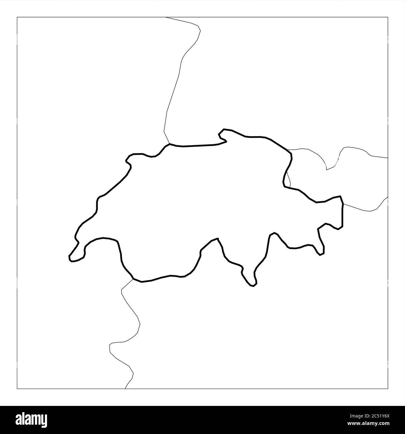 Map of Switzerland black thick outline highlighted with neighbor ...