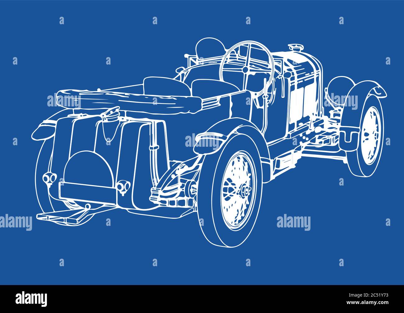 drawing of a retro car on a blue background vector Stock Vector Image ...