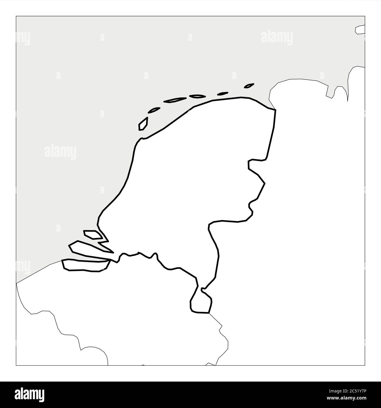 Map of Netherlands black thick outline highlighted with neighbor ...