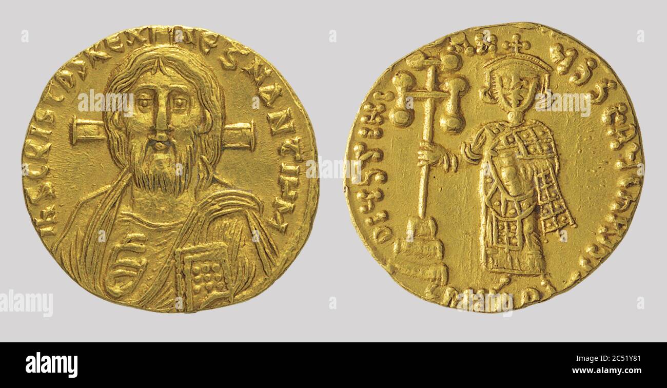 Closeup shot of aureus coins Bust of Christ Pantokrator Co-emperors ...
