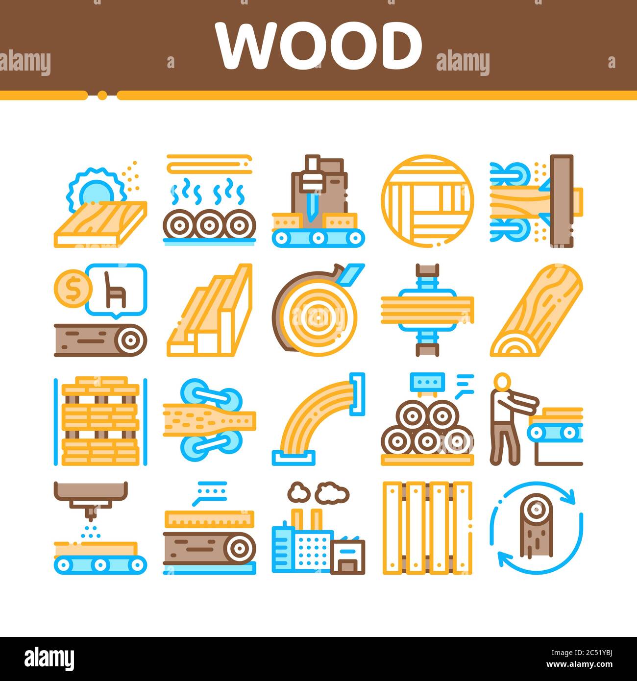 Wood Production Plant Collection Icons Set Vector Stock Vector Image ...