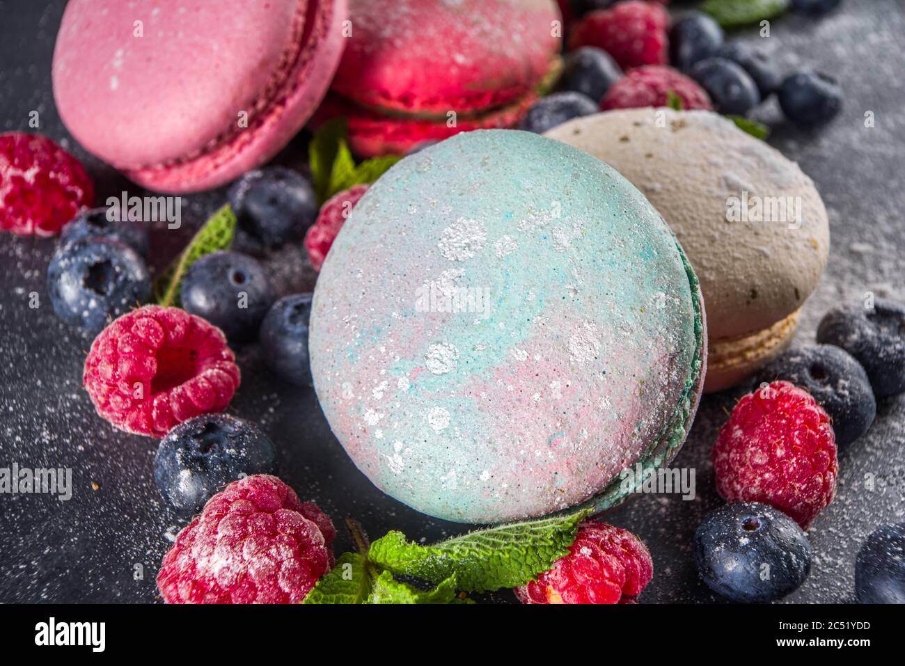 Colorful french macaron dessert. Set of various different tastes and ...
