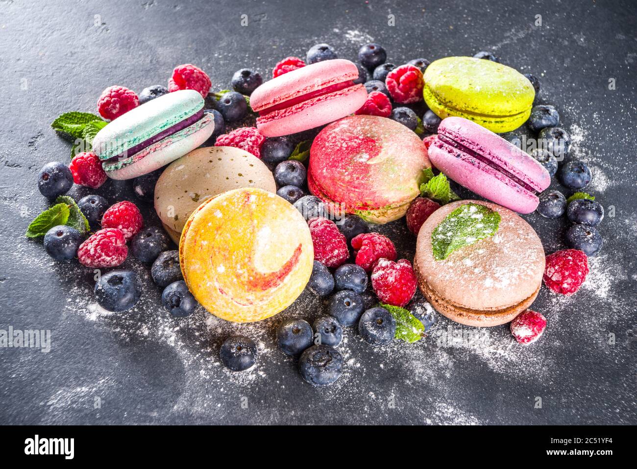 Colorful french macaron dessert. Set of various different tastes and ...