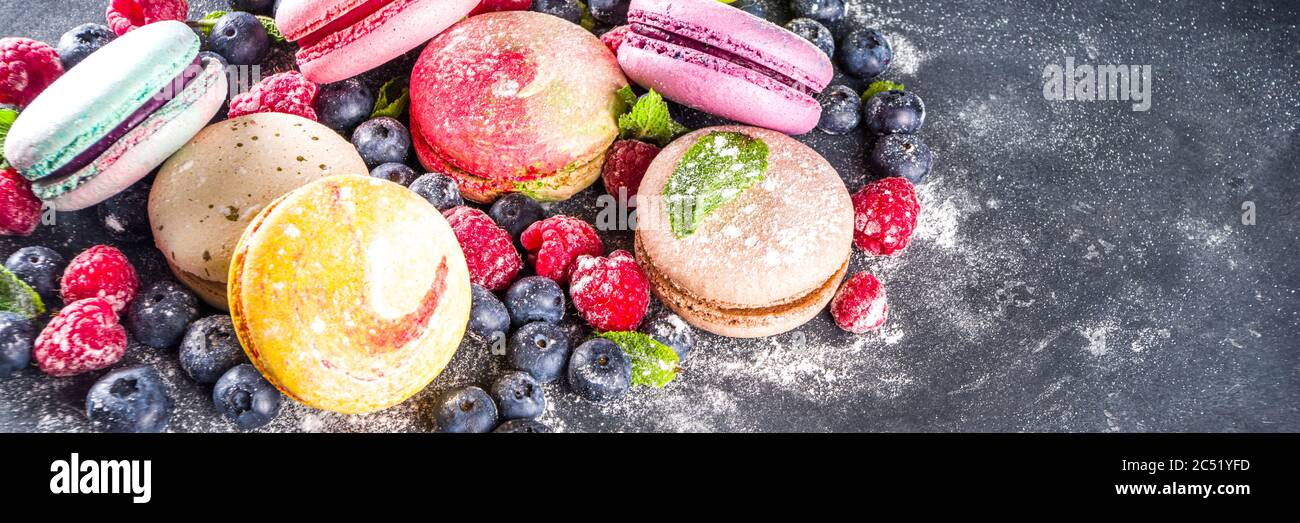 Colorful french macaron dessert. Set of various different tastes and ...