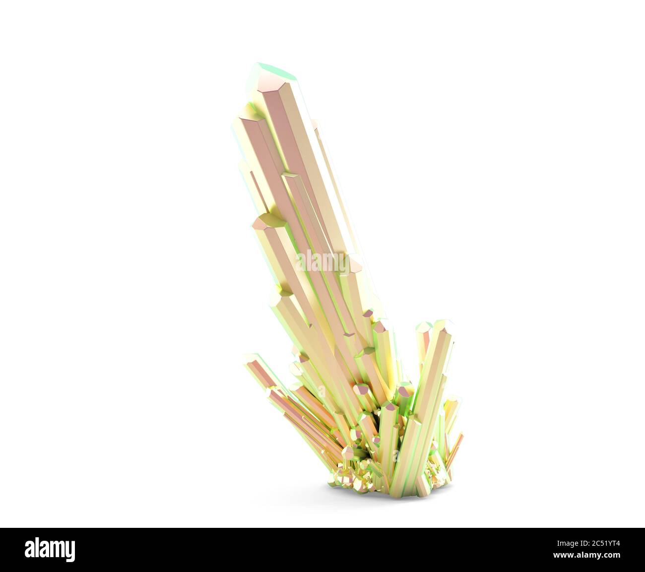 Yellow color crystal cluster isolated on white background. 3d render ...