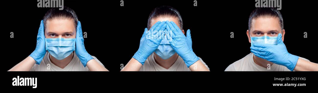 Blind deaf mute male portrait of a doctor in a medical mask and ...