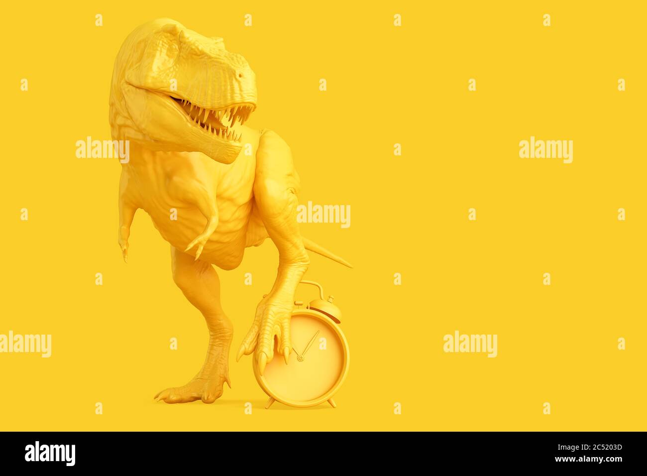 Time to wake up. T-rex with alarm clock. 3D illustration Stock Photo ...