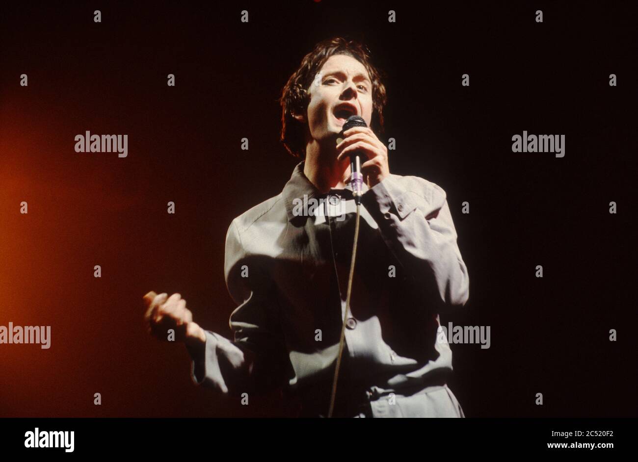 Jarvis Cocker lead singer in Pulp performing at the Glastonbury ...