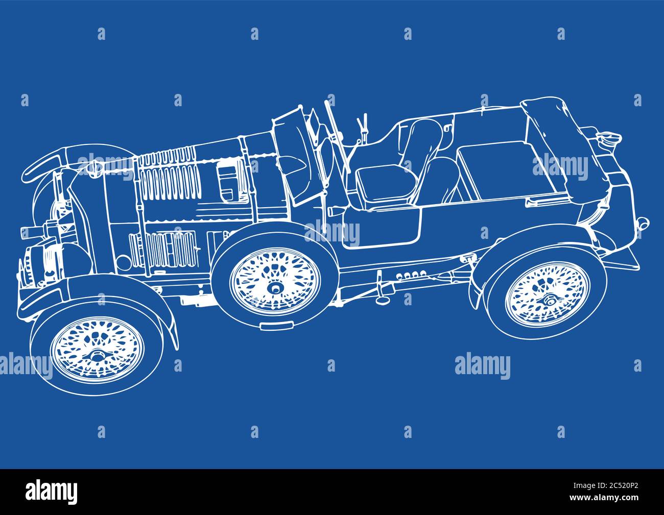 drawing of a retro car on a blue background vector Stock Vector Image ...