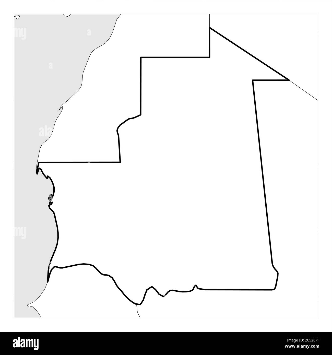 Map of Mauritania black thick outline highlighted with neighbor ...