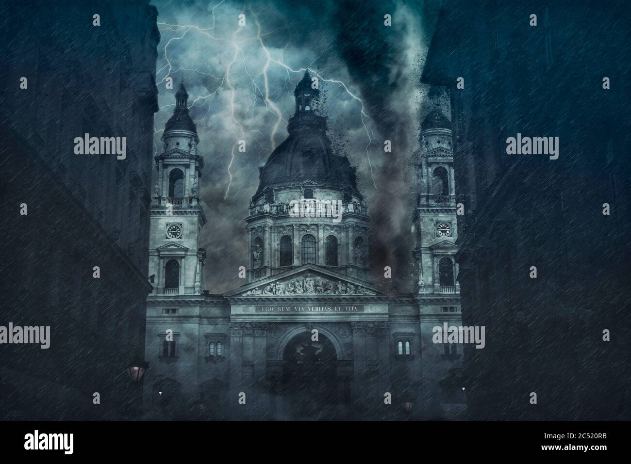 Catholic basilica being destroyed by the hurricane during the storm ...