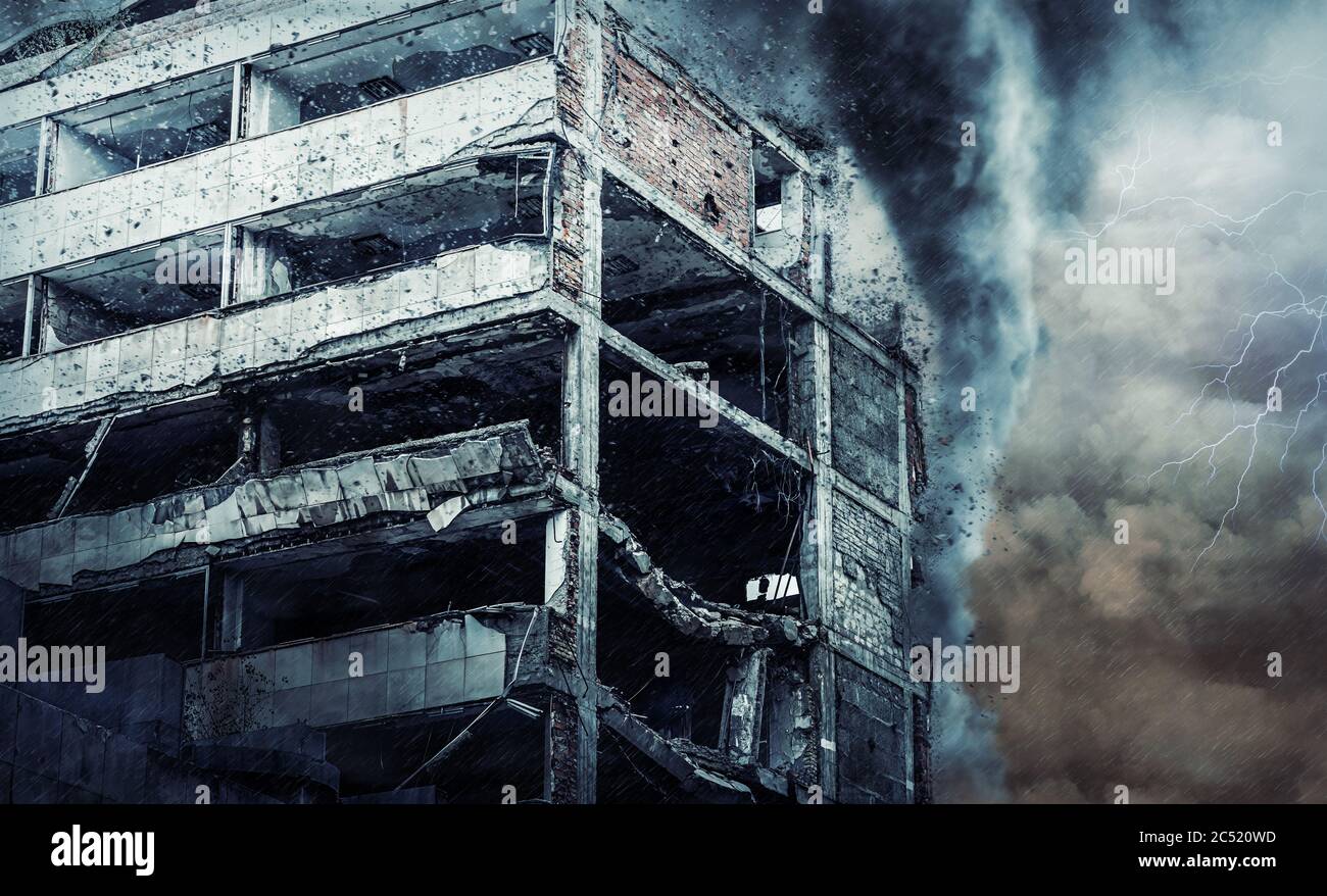 Building destroyed during a hurricane. Digital illustration Stock Photo ...