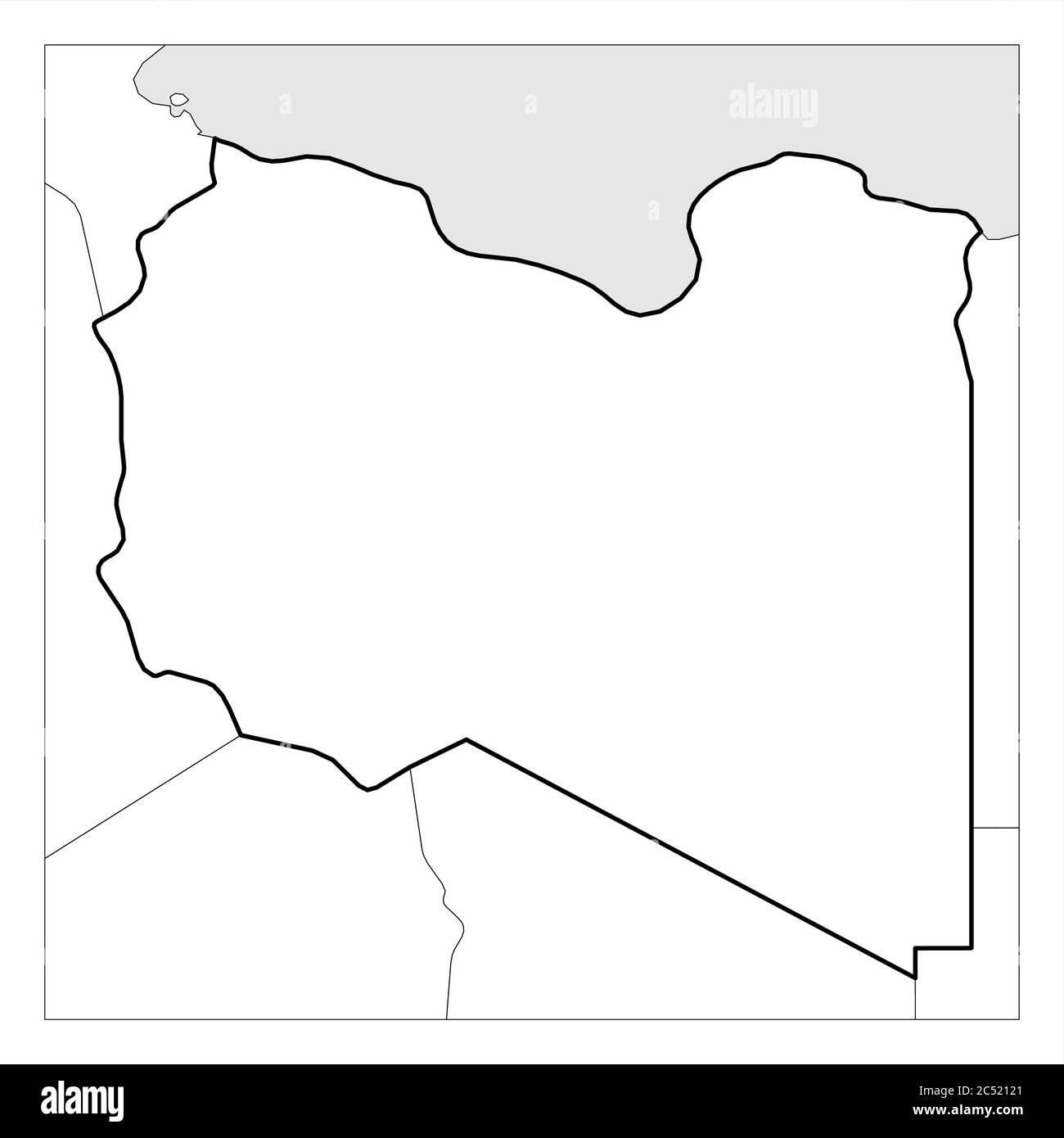 Map of Libya black thick outline highlighted with neighbor countries ...