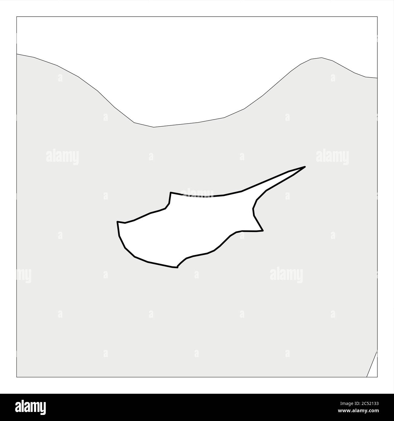 Map of Cyprus black thick outline highlighted with neighbor countries ...