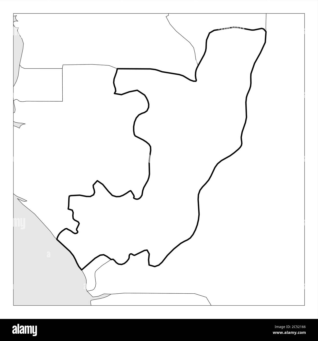 Map of Republic of the Congo black thick outline highlighted with ...