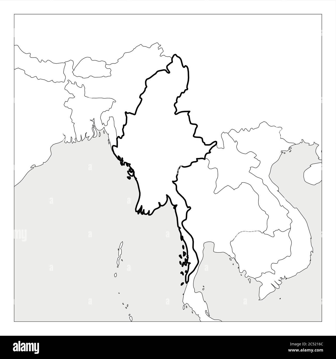 Map of Myanmar black thick outline highlighted with neighbor countries Stock Vector Image & Art ...