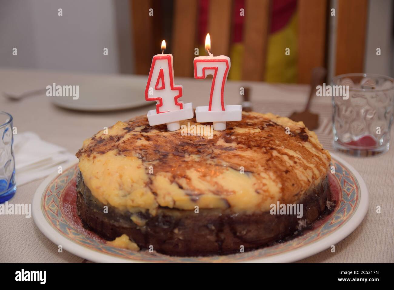 Selective focus shot of a delicious birthday cake with 47 number ...