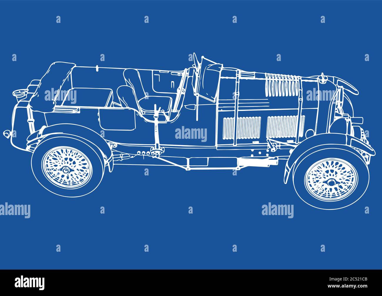 drawing of a retro car on a blue background vector Stock Vector Image ...