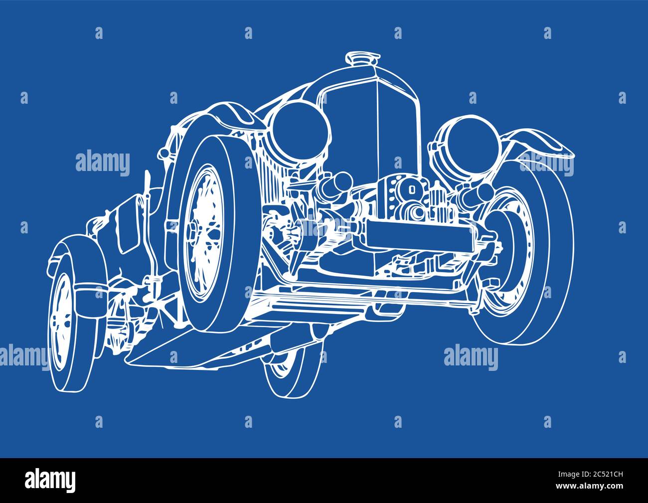 drawing of a retro car on a blue background vector Stock Vector Image ...
