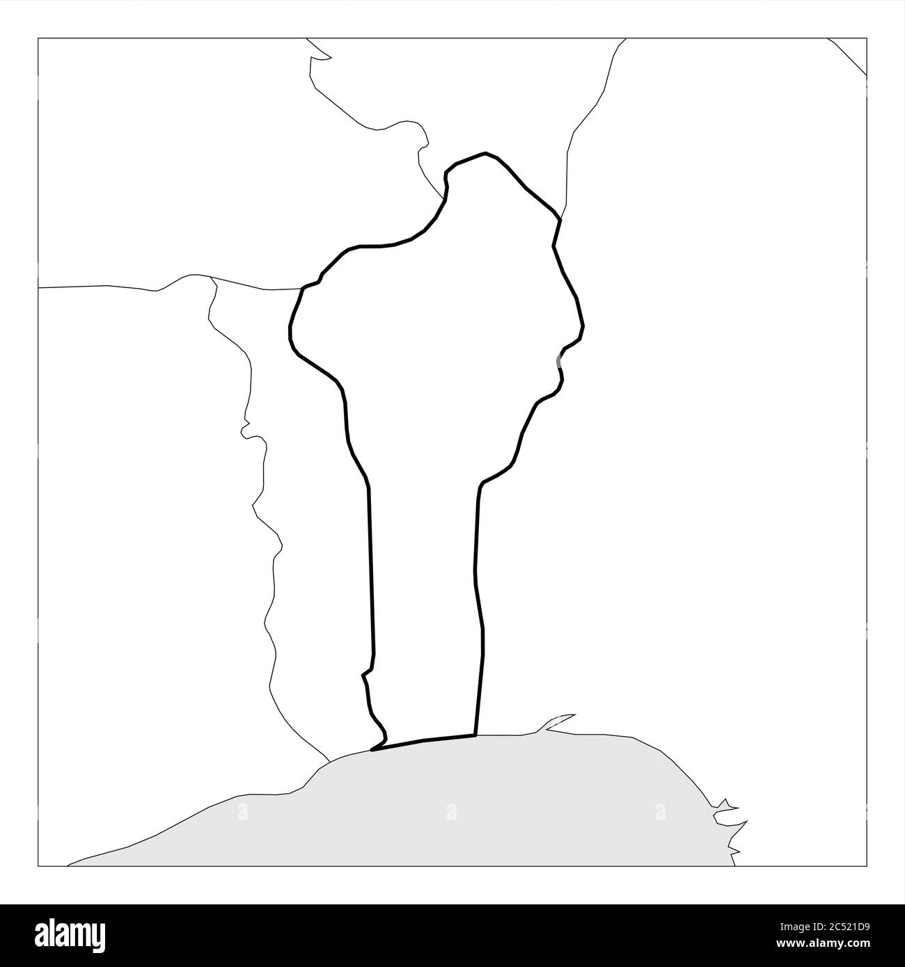 Map of Benin black thick outline highlighted with neighbor countries ...