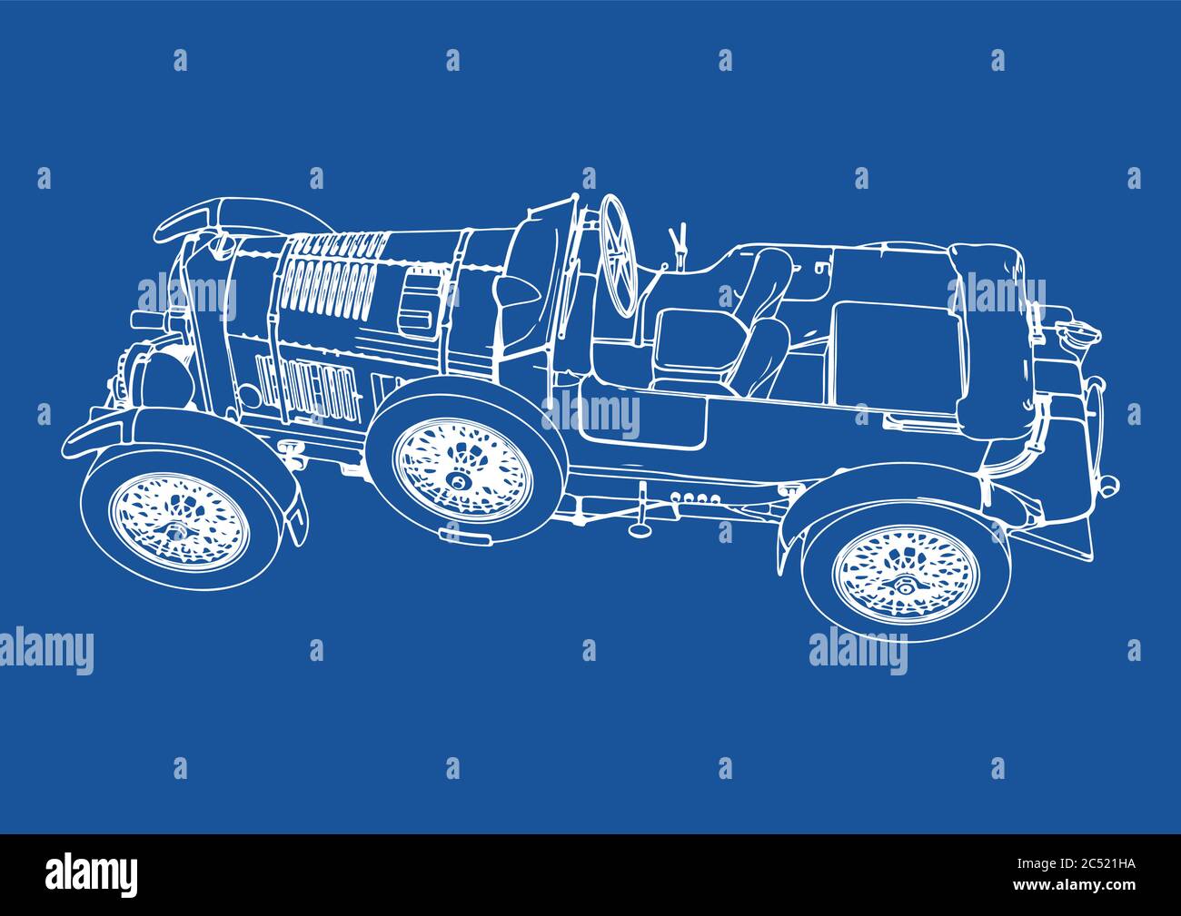 drawing of a retro car on a blue background vector Stock Vector Image ...