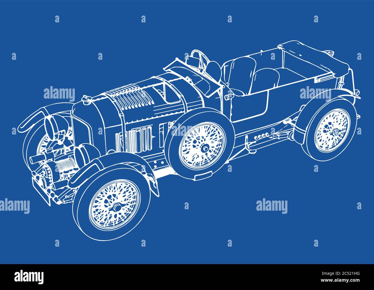 drawing of a retro car on a blue background vector Stock Vector Image ...