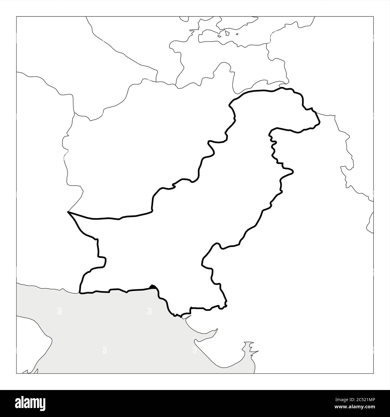 Map of Pakistan black thick outline highlighted with neighbor countries ...