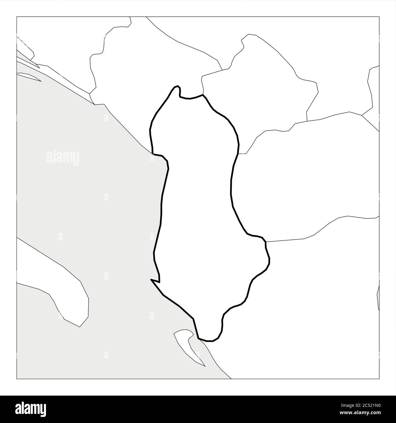 Map of Albania black thick outline highlighted with neighbor countries ...