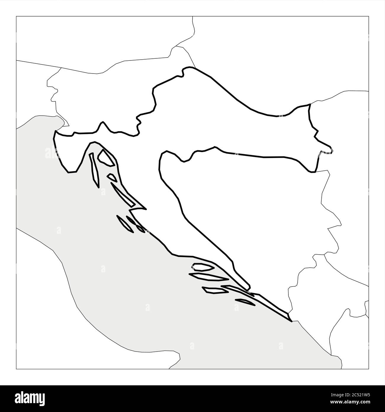 Map of Croatia black thick outline highlighted with neighbor countries ...