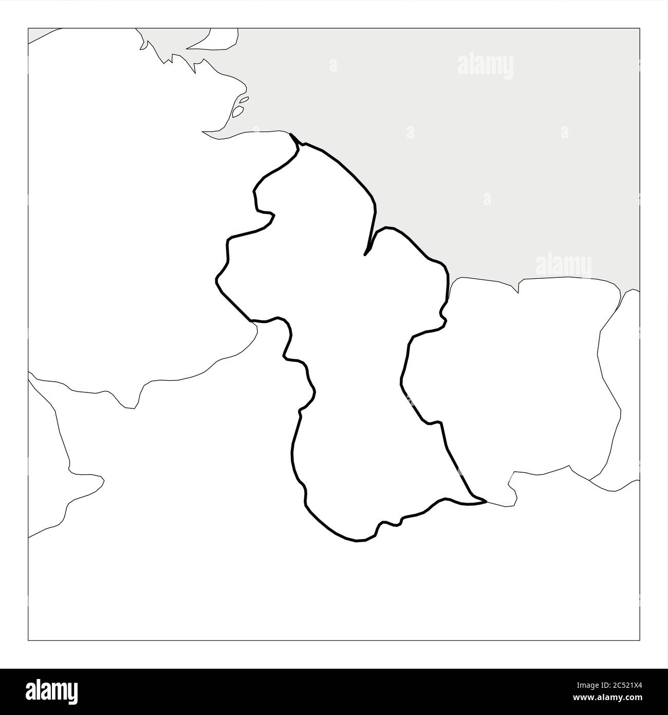 Map of Guyana black thick outline highlighted with neighbor countries ...