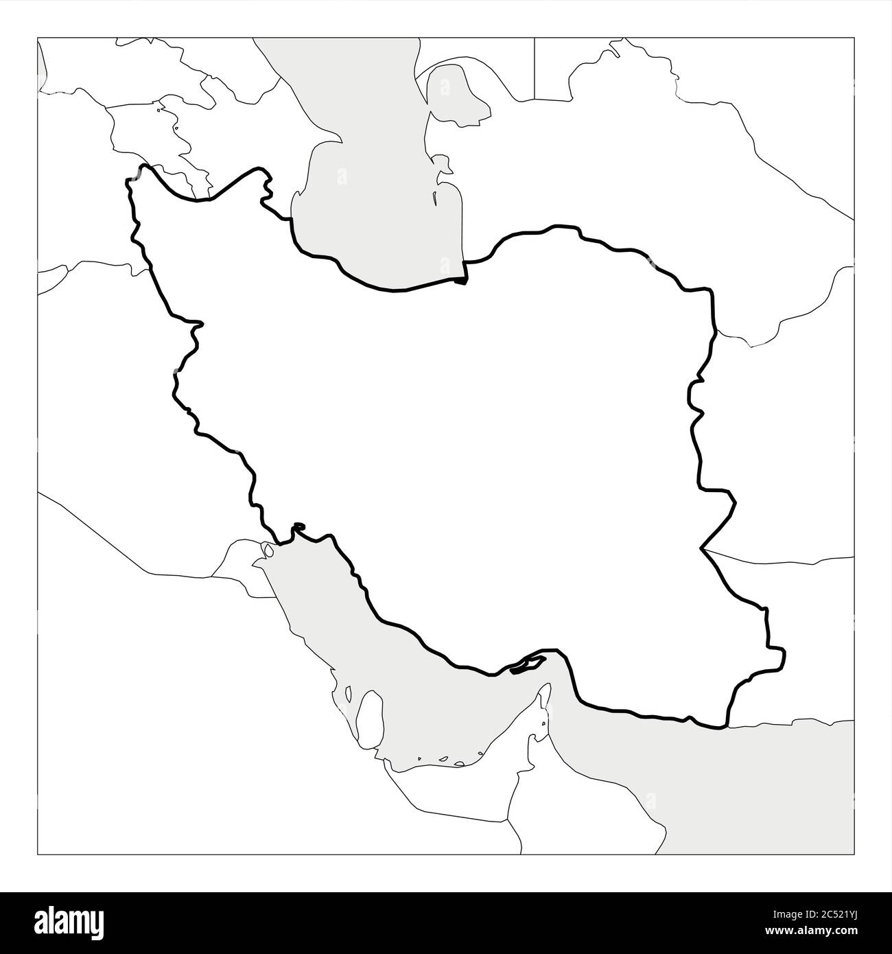 Map of Iran black thick outline highlighted with neighbor countries ...