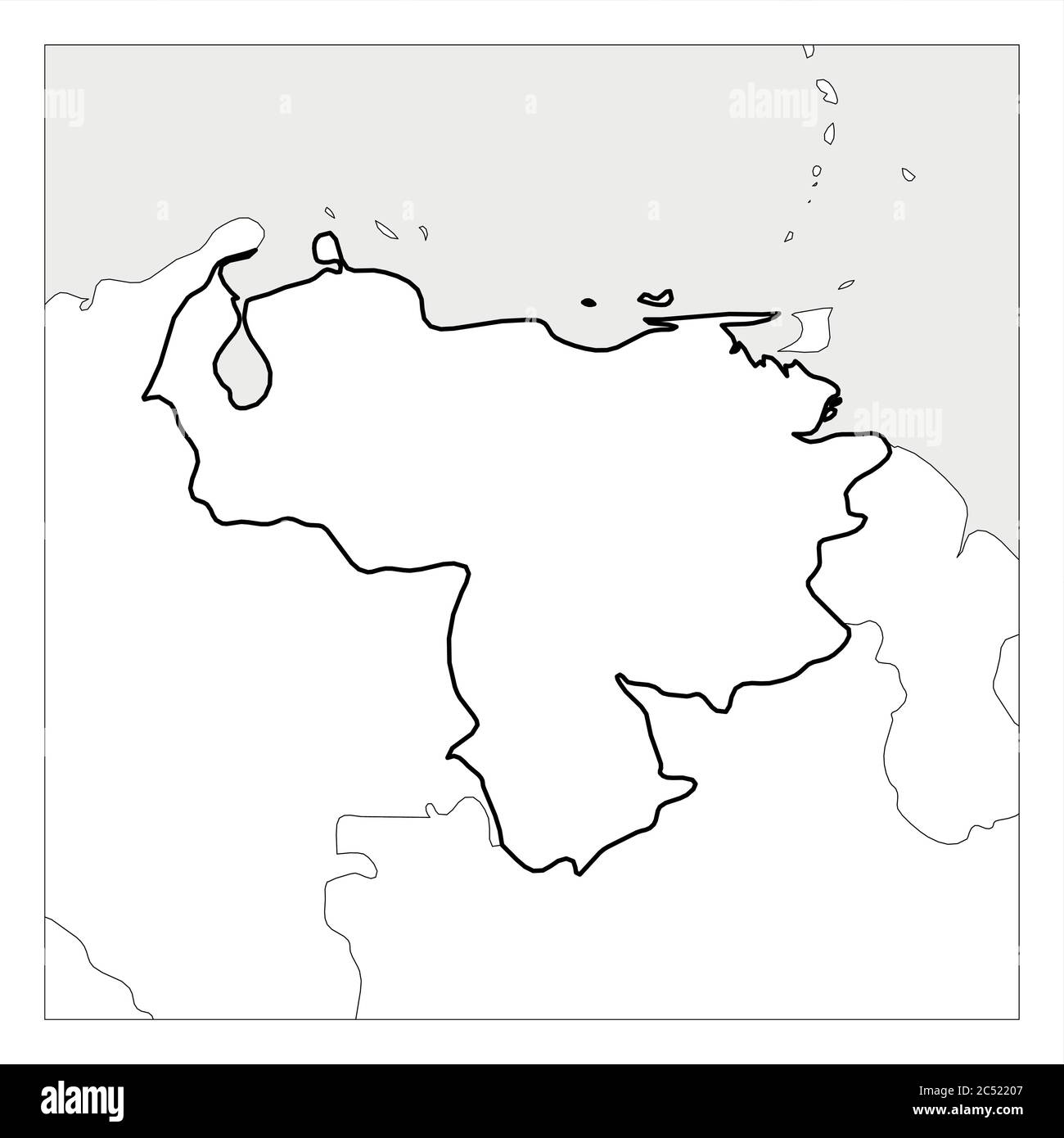 Map of Venezuela black thick outline highlighted with neighbor ...