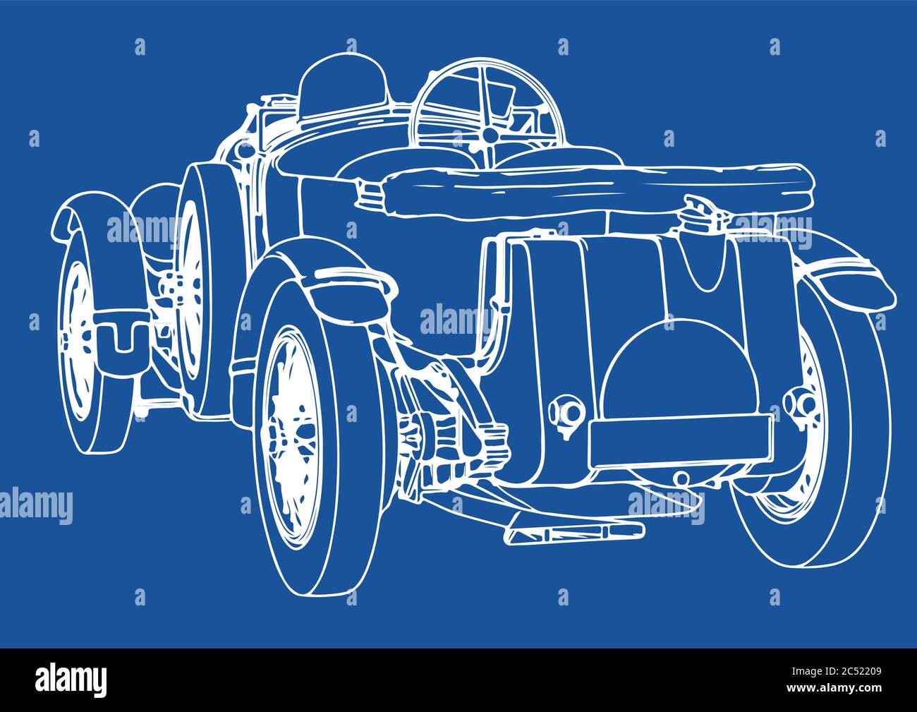 drawing of a retro car on a blue background vector Stock Vector Image ...