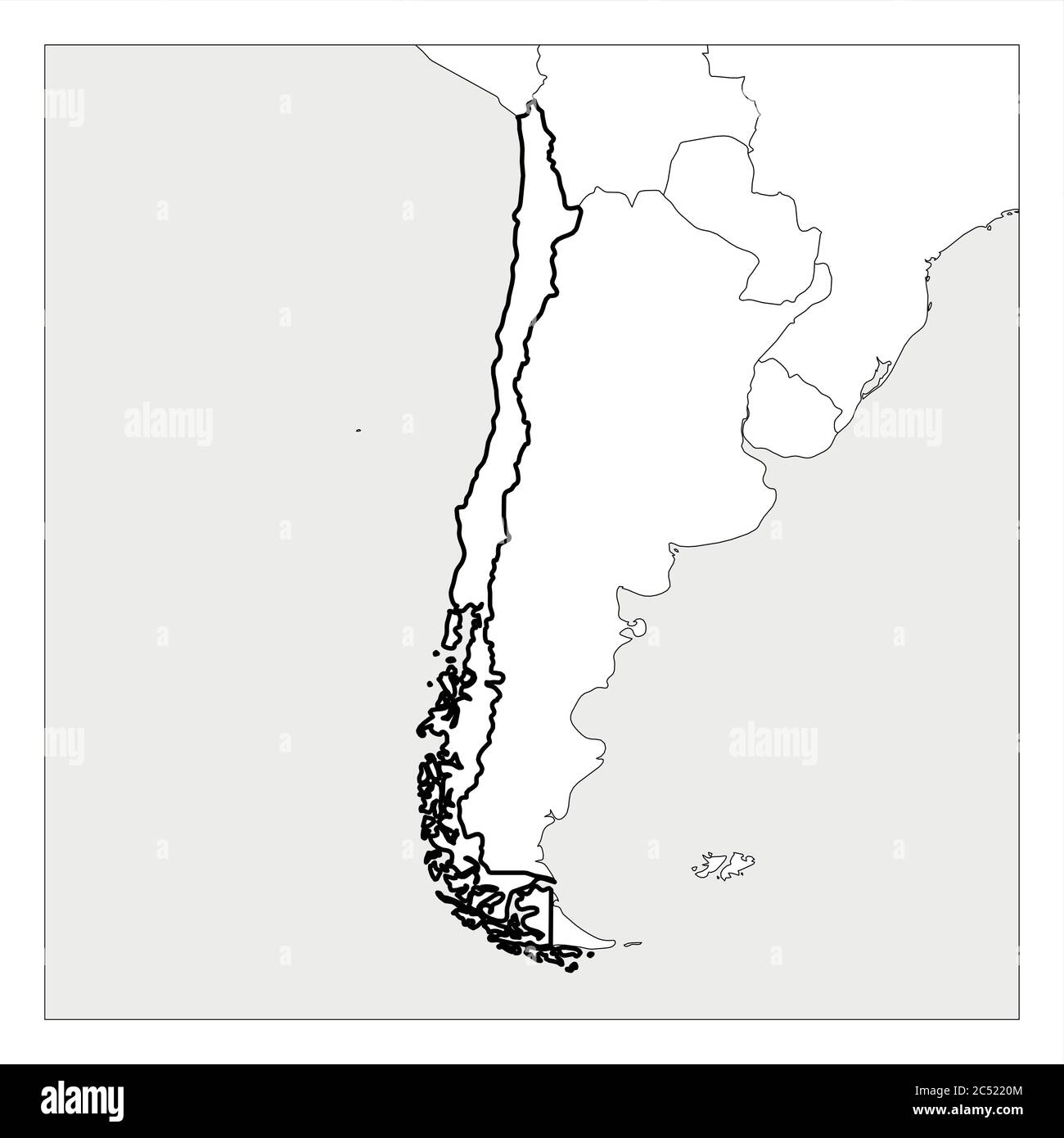 Map of Chile black thick outline highlighted with neighbor countries ...