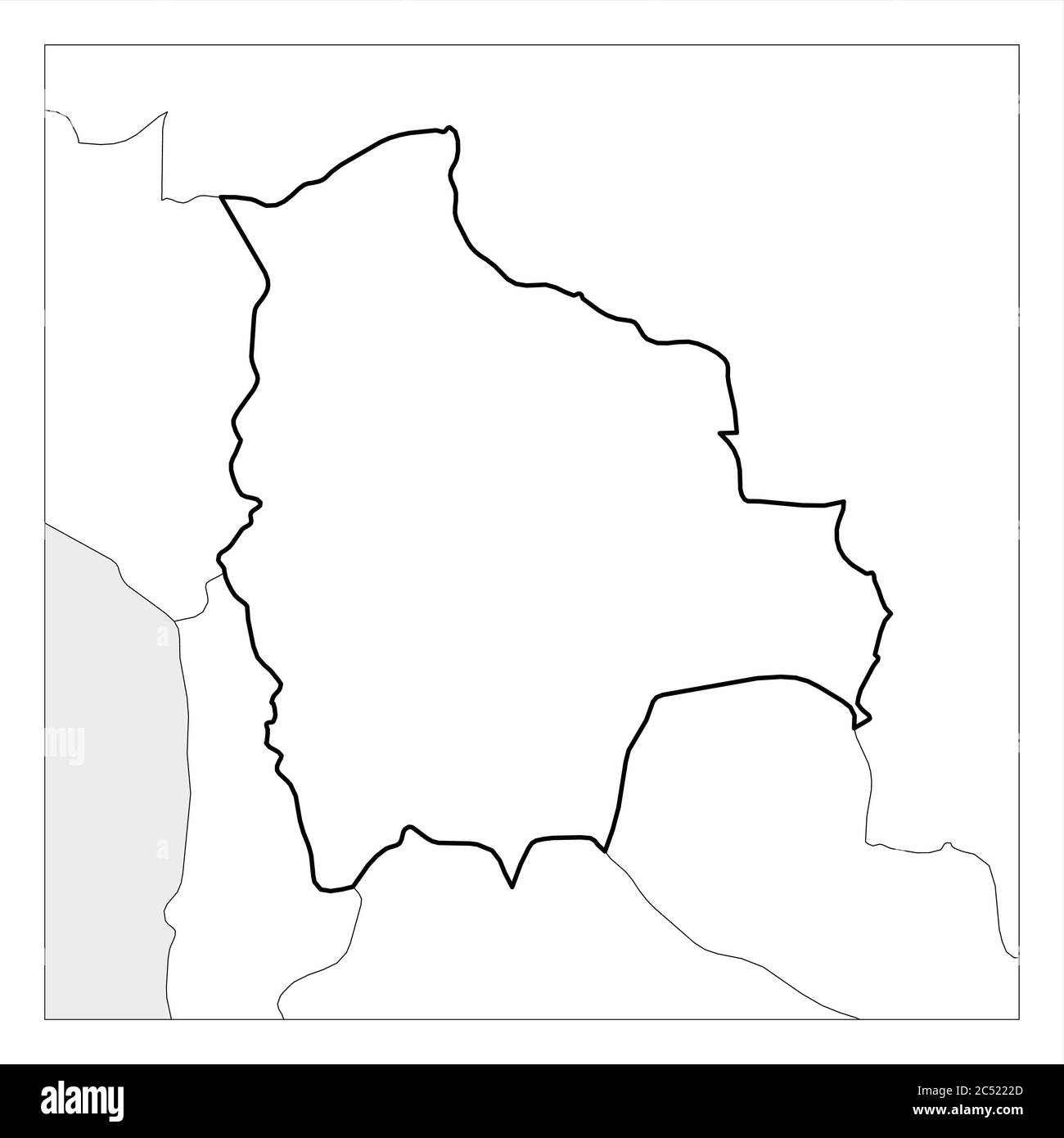 Map of Bolivia black thick outline highlighted with neighbor countries ...