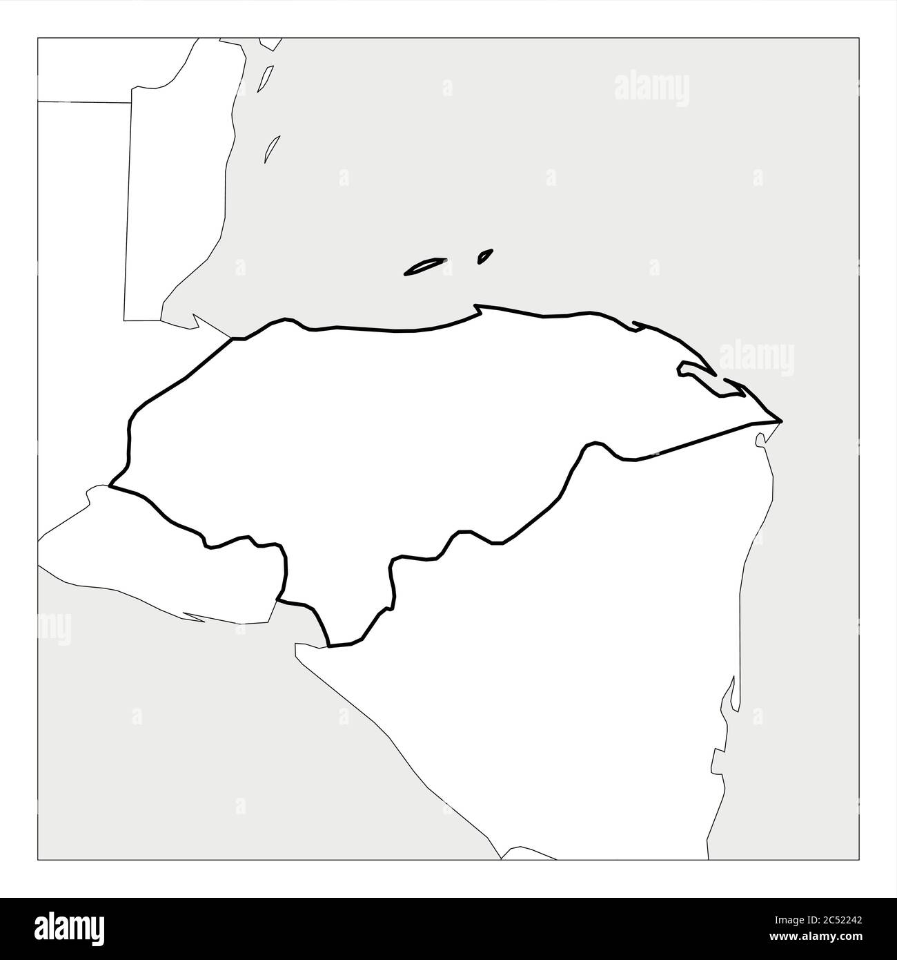 Map of Honduras black thick outline highlighted with neighbor countries ...