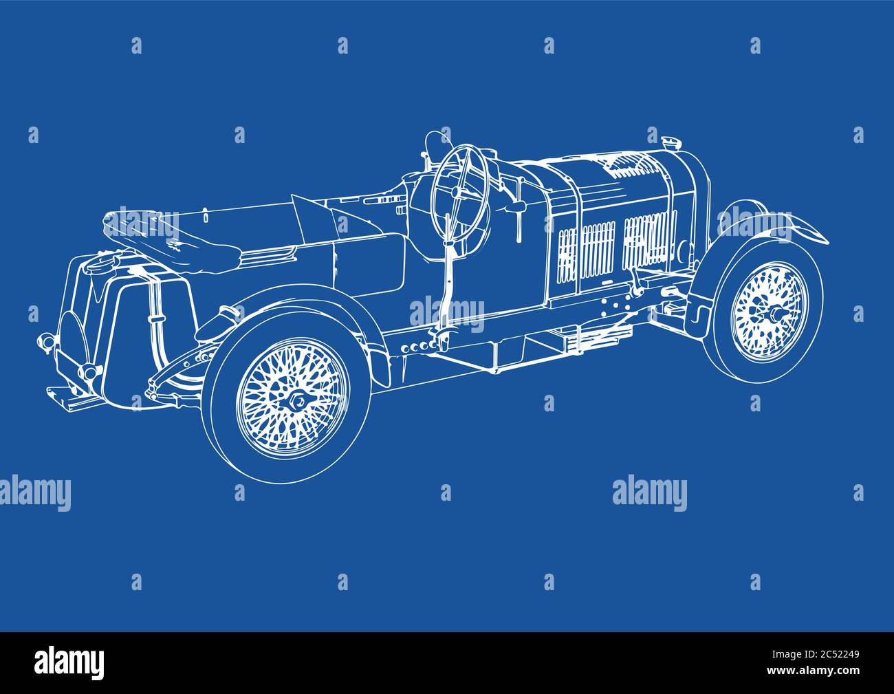 drawing of a retro car on a blue background vector Stock Vector Image ...