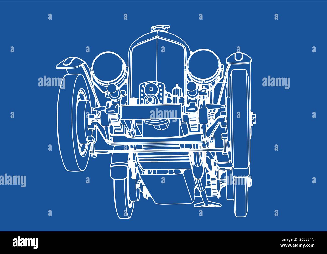 drawing of a retro car on a blue background vector Stock Vector Image ...