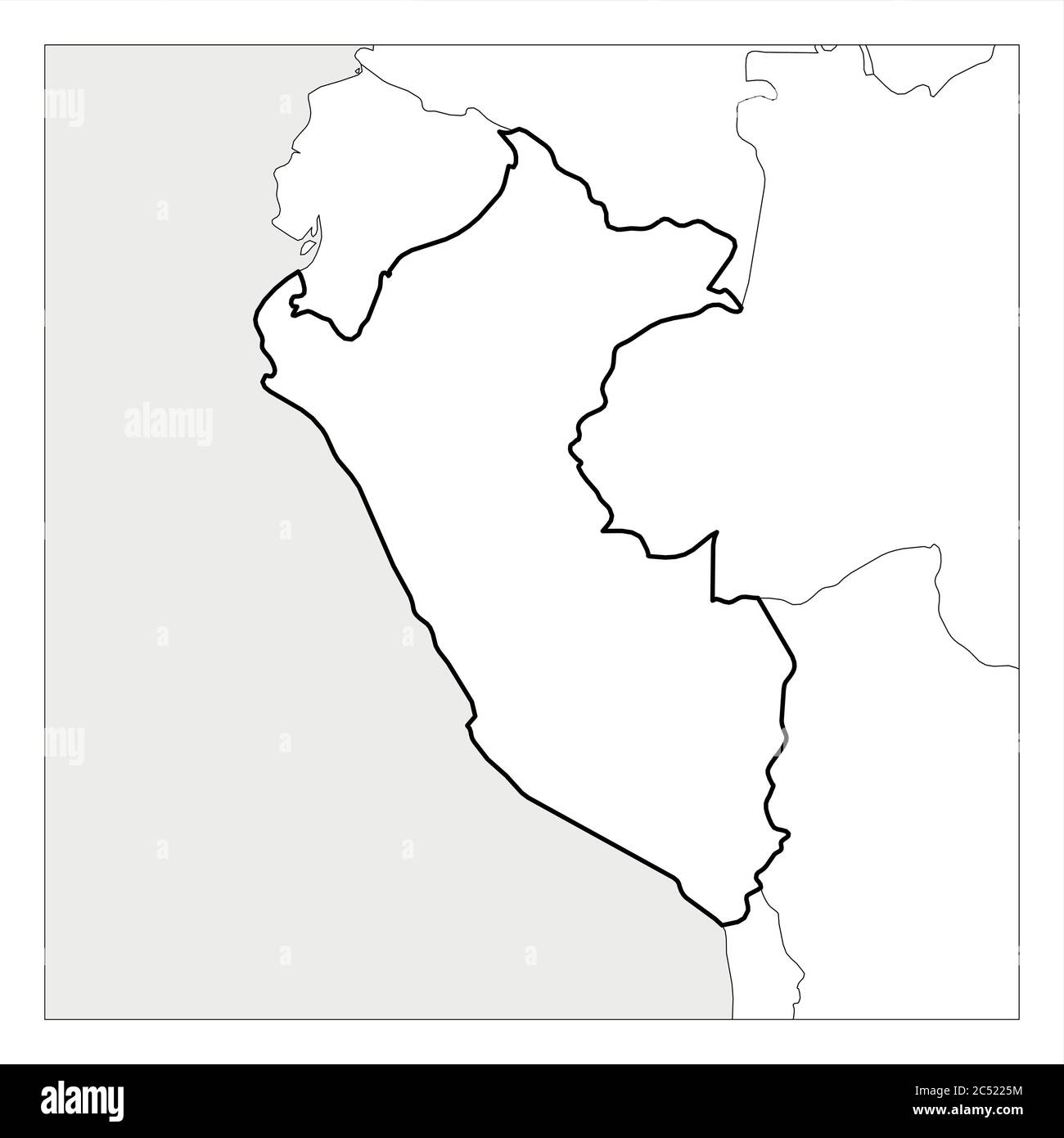Map of Peru black thick outline highlighted with neighbor countries ...