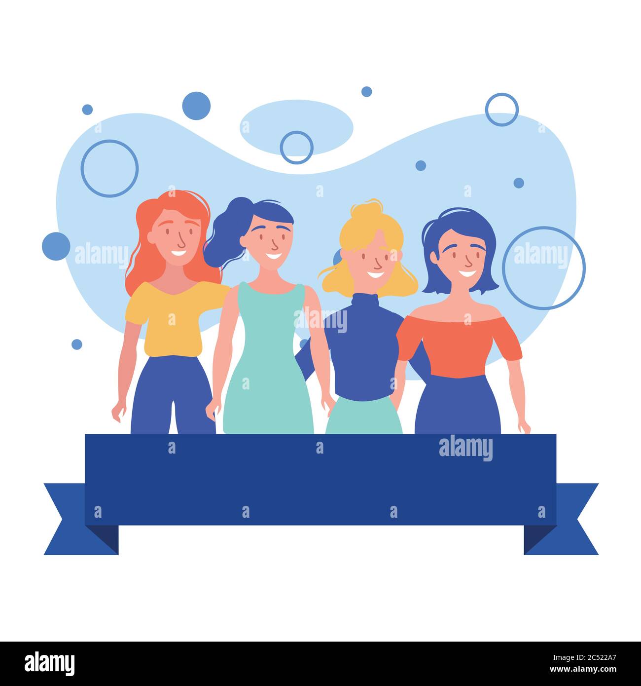 women avatars friends with ribbon design of friendship and love theme ...